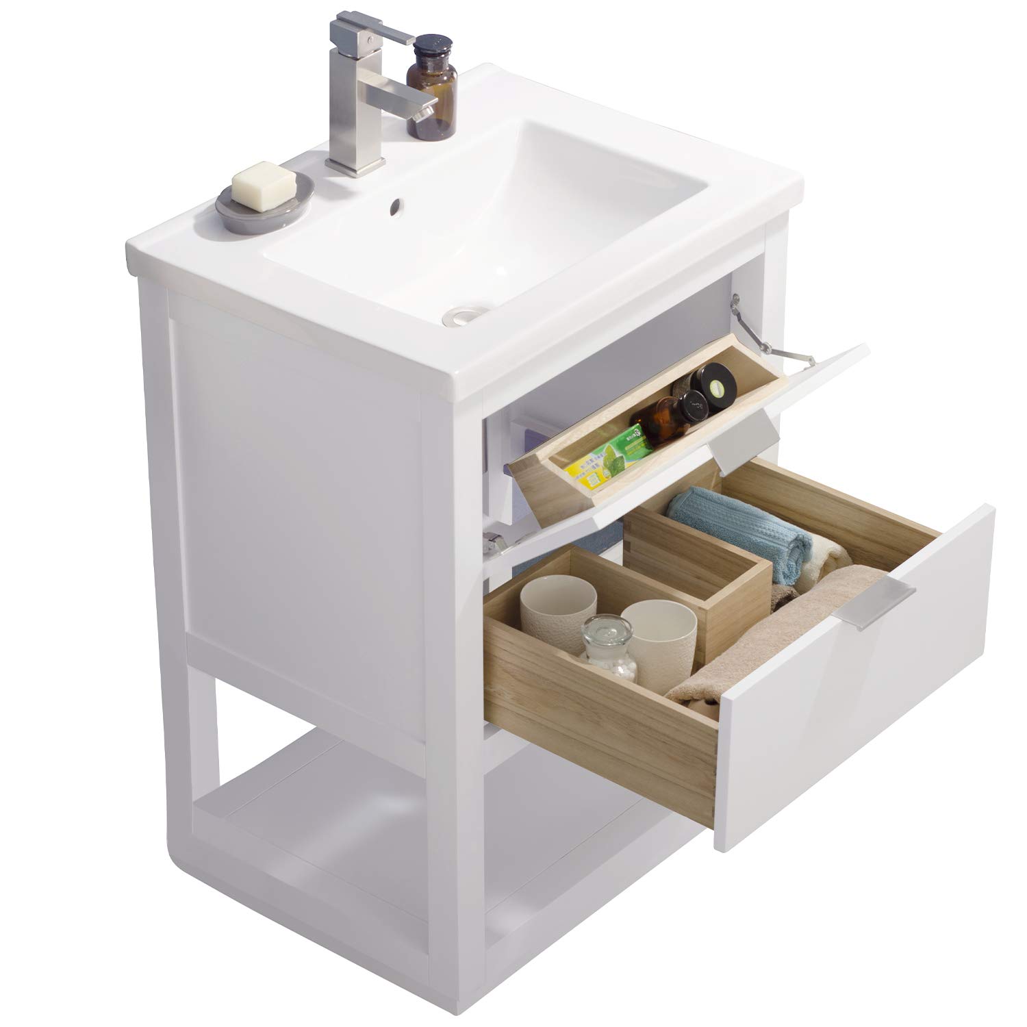 LUCA Kitchen & Bath LC24GWP Sydney 24" Bathroom Vanity Set in White with Integrated Porcelain Top