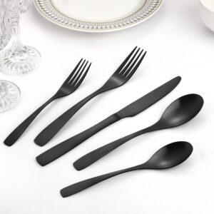 Matte Black Silverware Set, Bysta 20-Piece Stainless Steel Flatware Cutlery Set for 4, Satin Finish, Dishwasher Safe, Nice Box Package