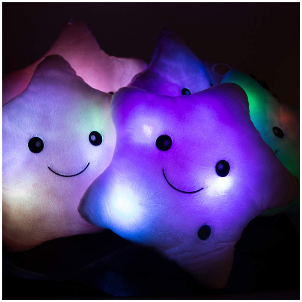 elfishgo Creative Twinkle Glowing Stars Shape Plush Throw Pillow, LED Night Light Pillow Cushions Stuffed Toys Gifts for Kids, Christmas (Yellow)