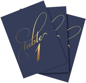 bliss collections table numbers 1-40 plus head table card, 4 x 6 navy gold table cards, double-sided 130lb heavyweight card stock for weddings, receptions, showers, special occasions, events