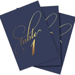 Bliss Collections Table Numbers 1-40 Plus Head Table Card, 4 x 6 Navy Gold Table Cards, Double-Sided 130lb Heavyweight Card Stock for Weddings, Receptions, Showers, Special Occasions, Events