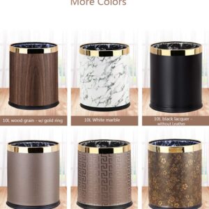 GohomeLoby Metal Trash Can, Double Cans Top Open Without Lid Waste Bin Hotel Office Wastebasket (Walnut Leather Silver Ring)