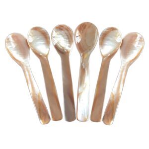 duebel set of 6 pink mother of pearl 4.5 inch / 11cm mop caviar spoons w round handle for caviar serving or egg serving