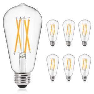 ascher vintage led edison bulbs 60 watt equivalent, eye protection led bulb with 95+ cri, bright warm white 2700k, non-dimmable, st58 antique led filament bulbs, e26 medium base, pack of 6