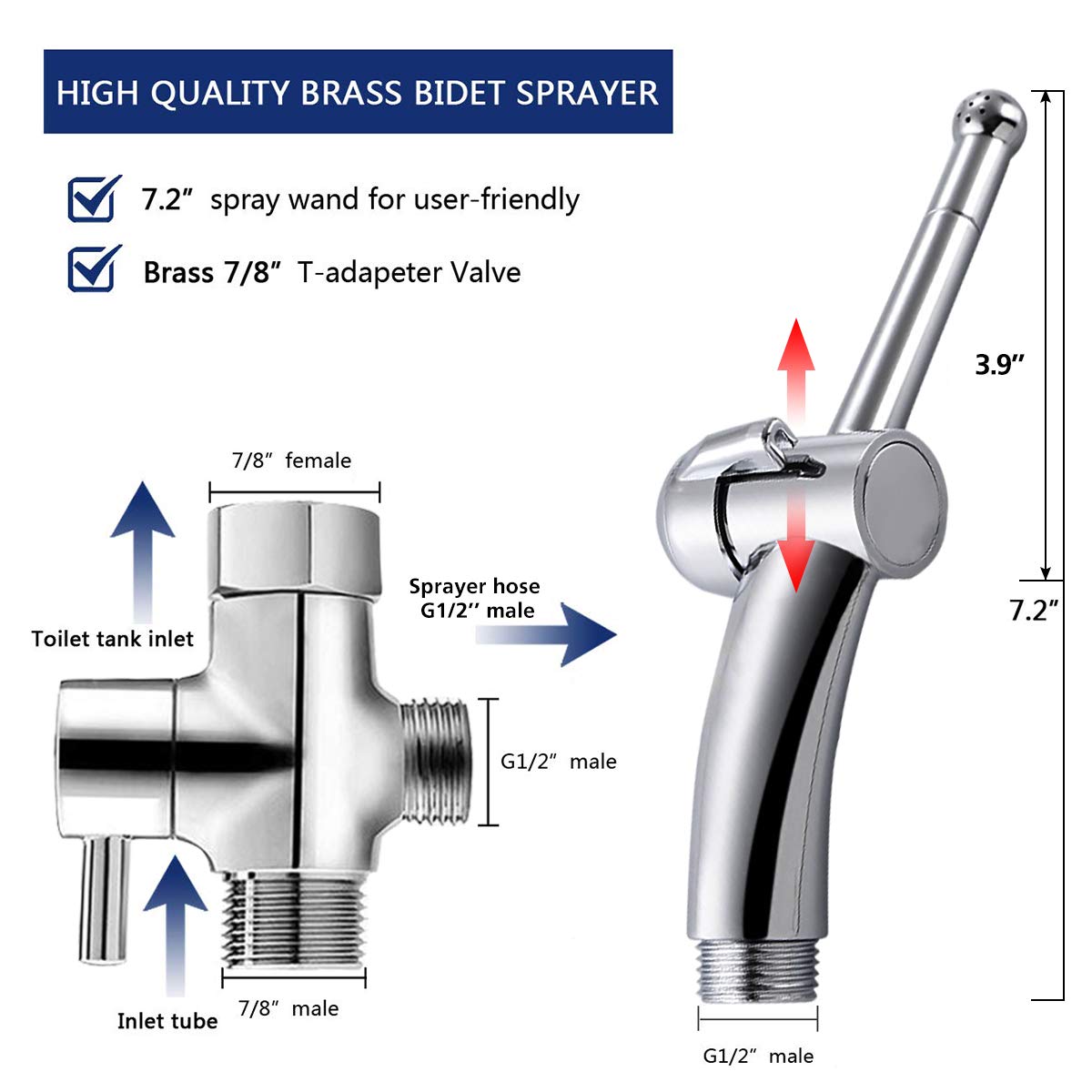 Handheld Bidet Sprayer for Toilet,Soosi 90°Precision Pressure Control (Jet/Soft) Spray Hand Held Bidet for Toilet Baby Cloth Diaper Sprayer Brass Valve Core w/Ceramic Disk Seals Wall&Toilet Mount