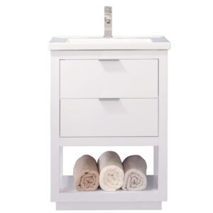 LUCA Kitchen & Bath LC24GWP Sydney 24" Bathroom Vanity Set in White with Integrated Porcelain Top