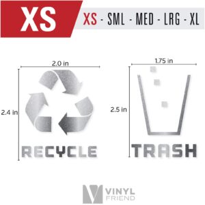 Recycle and Trash Stickers Modern Logo (1 ea) Symbol to Organize Trash cans or Garbage containers and Walls - Vinyl Decal Sticker (XSmall -Reversed - Silver Metallic)