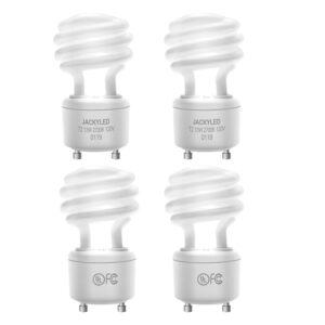 jackyled ul-listed 13w gu24 cfl 2700k t2 spiral gu24 base 2-prong warm white gu24 fluorescent light bulbs indoor use (4-pack)