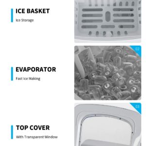 KUPPET Ice Maker Machine for Countertop, Portable Automatic Ice Maker with LCD Display, 9 Ice Cubes Ready in 6min, 26 lbs/Day - for Parties/Home/Office/Bar, Ice Scoop and Basket (Silver)