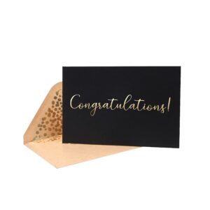 50 Pack Congratulations Card – Elegant Greeting Cards With ‘’Congratulations’’ Embossed In Gold Foil Letters – For Engagement, Graduation, Wedding - 52 Kraft Envelopes Included - 4" x 6" (Black)