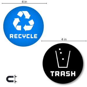 Recycle Trash Sticker Magnets for Kitchen Trash cans and Recycle Bins - 4in Circle - Combo for Garbage cans and Recycle Bins (Blue - Magnetic)