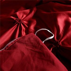 Miss Cora Pintuck Duvet Cover Set Silk Like Satin, Bedding Pinch Pleated Ruffle Design Silky Microfiber Bedding Sets 8 Colors-Red, King