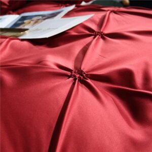 Miss Cora Pintuck Duvet Cover Set Silk Like Satin, Bedding Pinch Pleated Ruffle Design Silky Microfiber Bedding Sets 8 Colors-Red, King