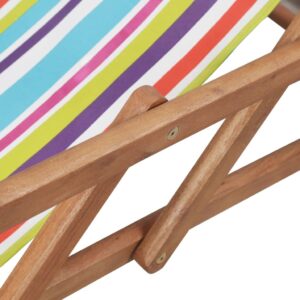 vidaXL Beach Sling Patio Chair, Outdoor Folding Deck Chair with Solid Wooden Frame, Patio Lounge Chair for Balcony, Fabric and Wooden Frame Multicolor