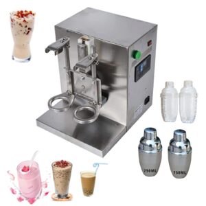 intbuying automatic milk tea shaking machine double stations bubble boba milk tea shaker stainless steel electric milking tea mixing blender with 4 mugs for bubble tea beverages coffee