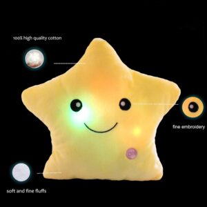 elfishgo Creative Twinkle Glowing Stars Shape Plush Throw Pillow, LED Night Light Pillow Cushions Stuffed Toys Gifts for Kids, Christmas (Yellow)