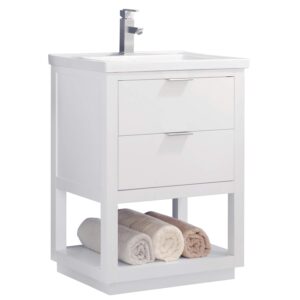 luca kitchen & bath lc24gwp sydney 24" bathroom vanity set in white with integrated porcelain top