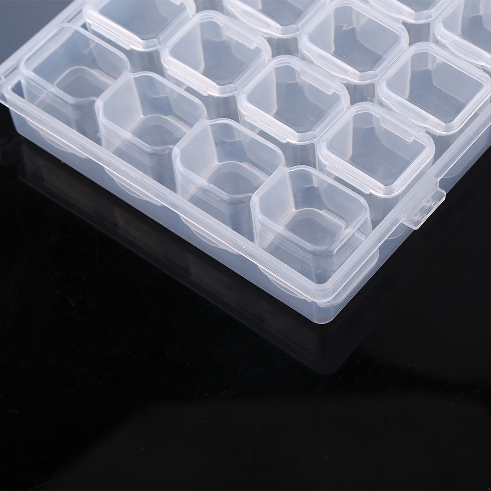 28 Grids Storage Box, Diamond Painting Boxes, Clear Plastic Jewelry Box Organizer with Adjustable Dividers, Weekly Pill Organizer Travel 7 Days Pill Box 28 Compartments 4 Times a Day