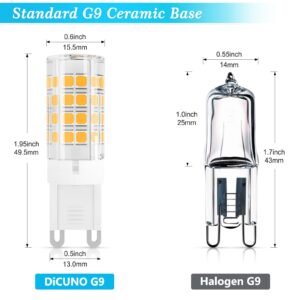 DiCUNO G9 LED Light Bulb 4W, 40W Halogen Replacement, Warm White 3000K, G9 Bi-Pin Ceramic Base, 120V, 450LM, Non-dimmable, for Chandelier Light, Pendant Light, 6-Pack