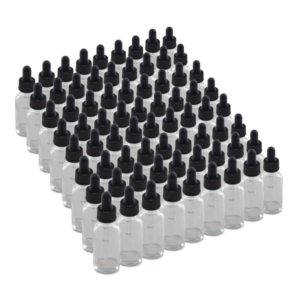 The Bottle Depot - 72 Pack - 1 oz Glass Bottle with Dropper - Black Frosted - 20-400 Neck Finish - Boston Round Bottles - UV Rays Protection