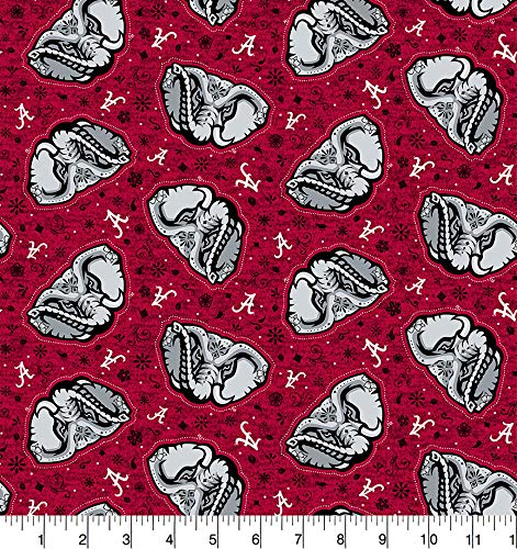 University of Alabama Cotton Fabric Sugar Skull Design-Newest Pattern-Alabama Crimson Tide Cotton Fabric