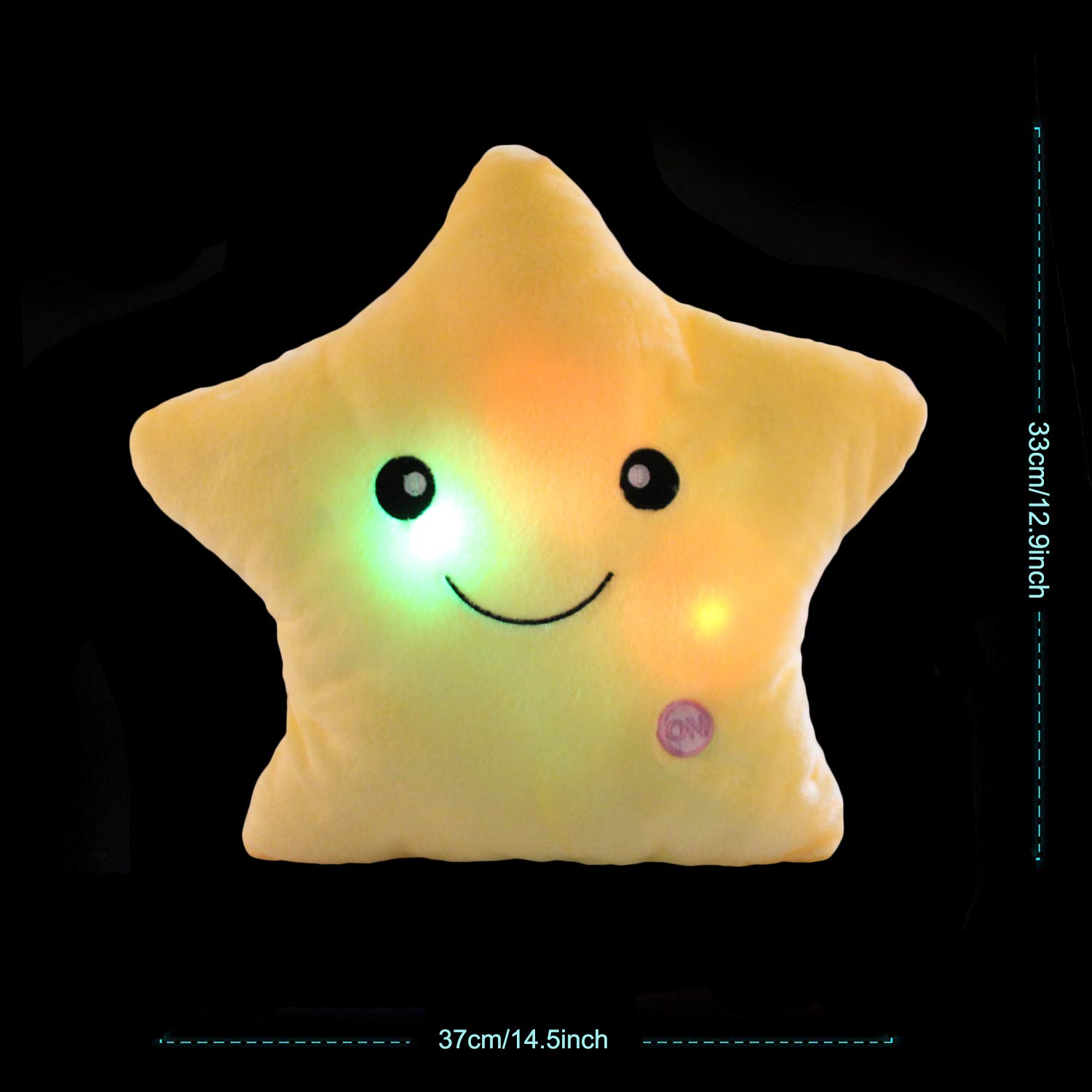 elfishgo Creative Twinkle Glowing Stars Shape Plush Throw Pillow, LED Night Light Pillow Cushions Stuffed Toys Gifts for Kids, Christmas (Yellow)