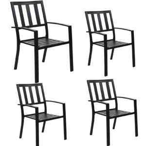 phi villa patio dining stackable chairs, outdoor wrought iron furniture set bistro chairs with armrest,black (square pattern, 4 set)