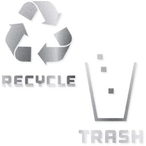 recycle and trash stickers modern logo (1 ea) symbol to organize trash cans or garbage containers and walls - vinyl decal sticker (xsmall -reversed - silver metallic)