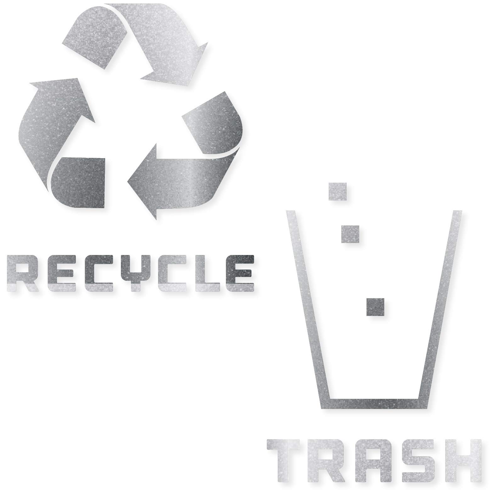 Recycle and Trash Stickers Modern Logo (1 ea) Symbol to Organize Trash cans or Garbage containers and Walls - Vinyl Decal Sticker (XSmall -Reversed - Silver Metallic)