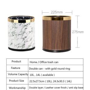 GohomeLoby Metal Trash Can, Double Cans Top Open Without Lid Waste Bin Hotel Office Wastebasket (Walnut Leather Silver Ring)