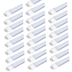 hminled 4ft t8 t12 led tubes, frosted 48" 22w (65w fluorescent replacement) 6000k 6500k, double-ended power ballast bypass light, 2400lm type b milky 110v 277v, 25 pack