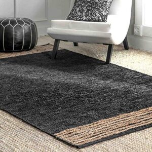 nuloom hand braided jute leather kelli area rug, 8x10, grey