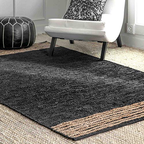 nuLOOM Hand Braided Jute Leather Kelli Area Rug, 8x10, Grey