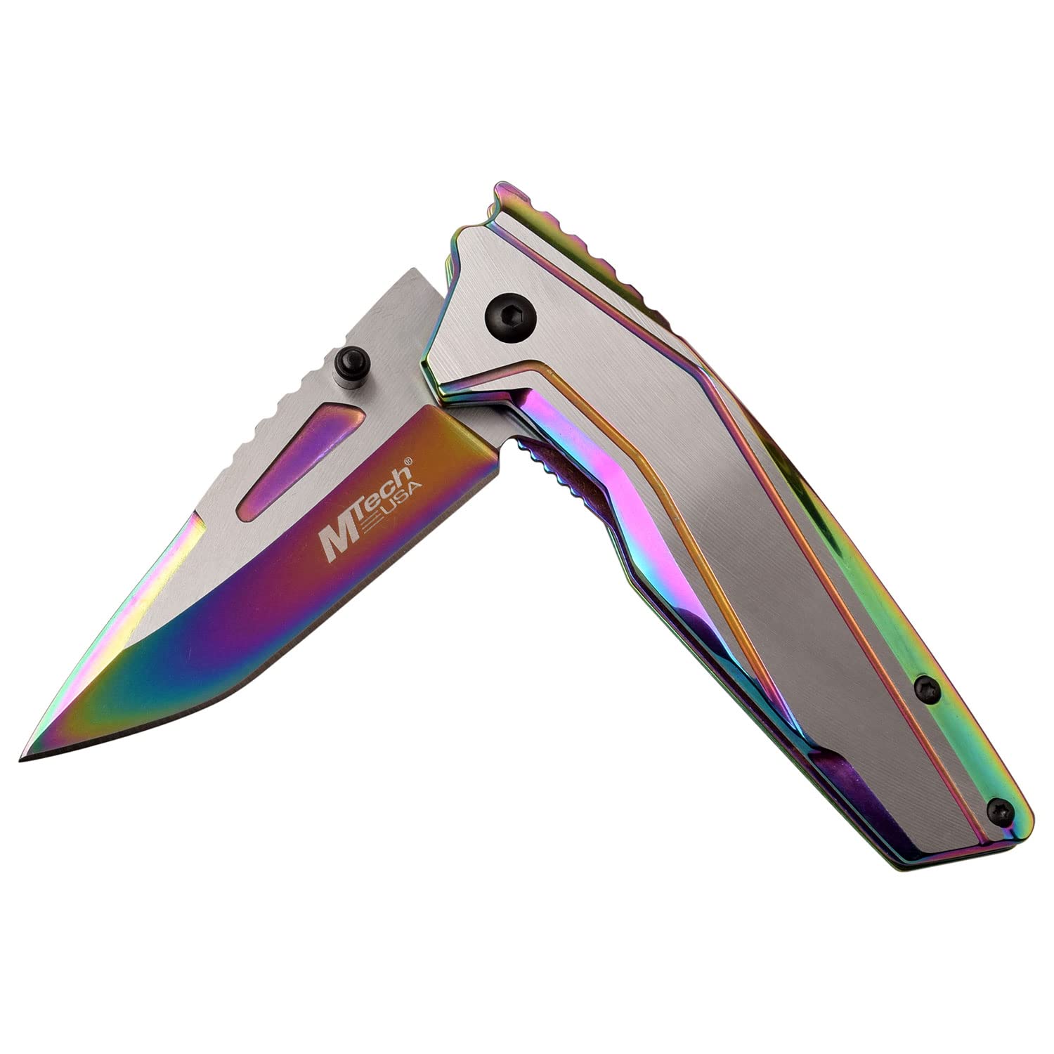 MTECH USA MT-A1117RB Spring Assisted Knife, Rainbow