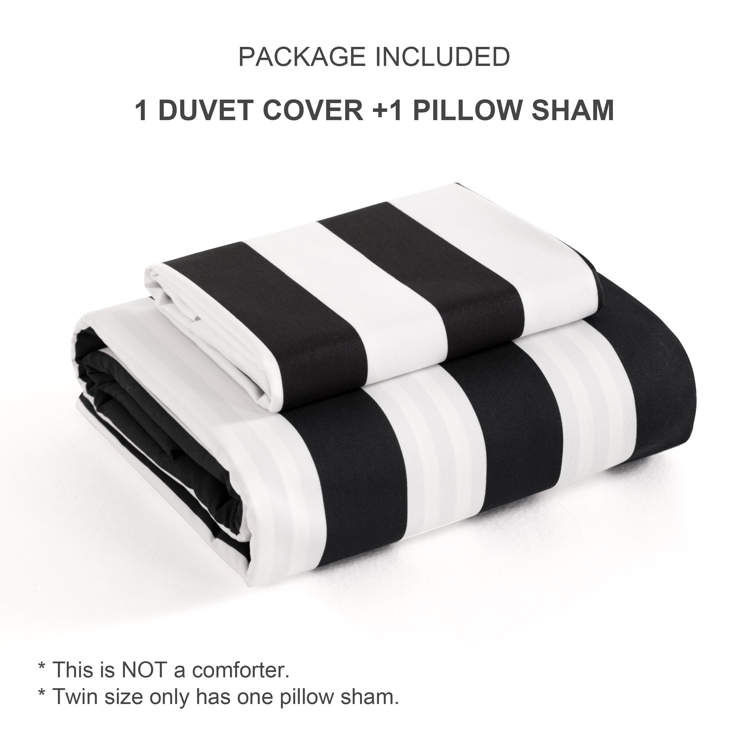 NTBAY 2 Pieces Duvet Cover Set Twin Size for Kids, Reversible Zipper Comforter Cover with 4 Corner Ties and 1 Pillow Sham, Soft Brushed Microfiber Duvet Cover Set with Black and White Stripe Printed