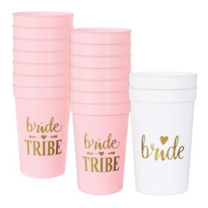 lady & home pink bride and bride tribe bachelorette party cups - 16 counts, 16 oz| decoration and party supplies for bachelorette, bridal showers, wedding (pink tribe)