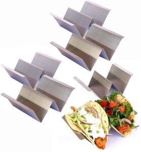 6 pack restaurant taco holders - taco holders -with free recipe ideas - taco stand - taco rack - stainless steel taco holder (6 pack with handles)