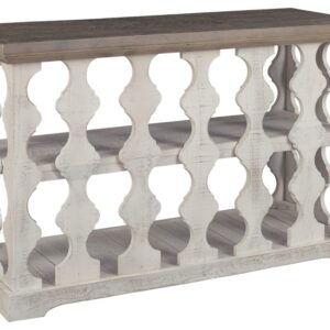 Signature Design by Ashley Havalance Farmhouse Sofa Table with 2 Fixed Storage Shelves, Gray & White with Weathered Finish