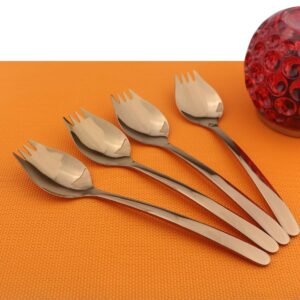 Gugrida 4 Pcs Rose Gold Spork for Household Use Camping Travel Hiking, 18/10 Stainless Steel Spoon Fork, Noodles Appetizer Dessert Spoon, Healthy & Eco-Friendly Silverware Set, 8.26-in w/Portable Bag