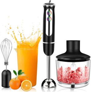 immersion hand blender,4-in-1 food stick mixer,500 watt,8-speed,with 860 ml food processor chopper,600 ml beaker,egg whisk