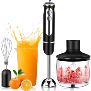 Immersion Hand Blender,4-in-1 Food Stick Mixer,500 Watt,8-Speed,with 860 ml Food Processor Chopper,600 ml Beaker,Egg Whisk