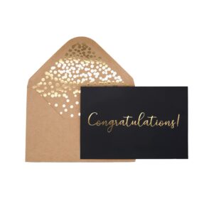 50 pack congratulations card – elegant greeting cards with ‘’congratulations’’ embossed in gold foil letters – for engagement, graduation, wedding - 52 kraft envelopes included - 4" x 6" (black)