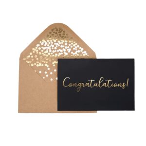 50 Pack Congratulations Card – Elegant Greeting Cards With ‘’Congratulations’’ Embossed In Gold Foil Letters – For Engagement, Graduation, Wedding - 52 Kraft Envelopes Included - 4" x 6" (Black)