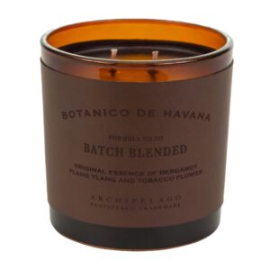 archipelago botanicals botanico de havana letter press candle, bergmaot, tobacco flower and ylang ylang scent, hand-tooled leather wrap, burns approx. 100 hours (13 oz)