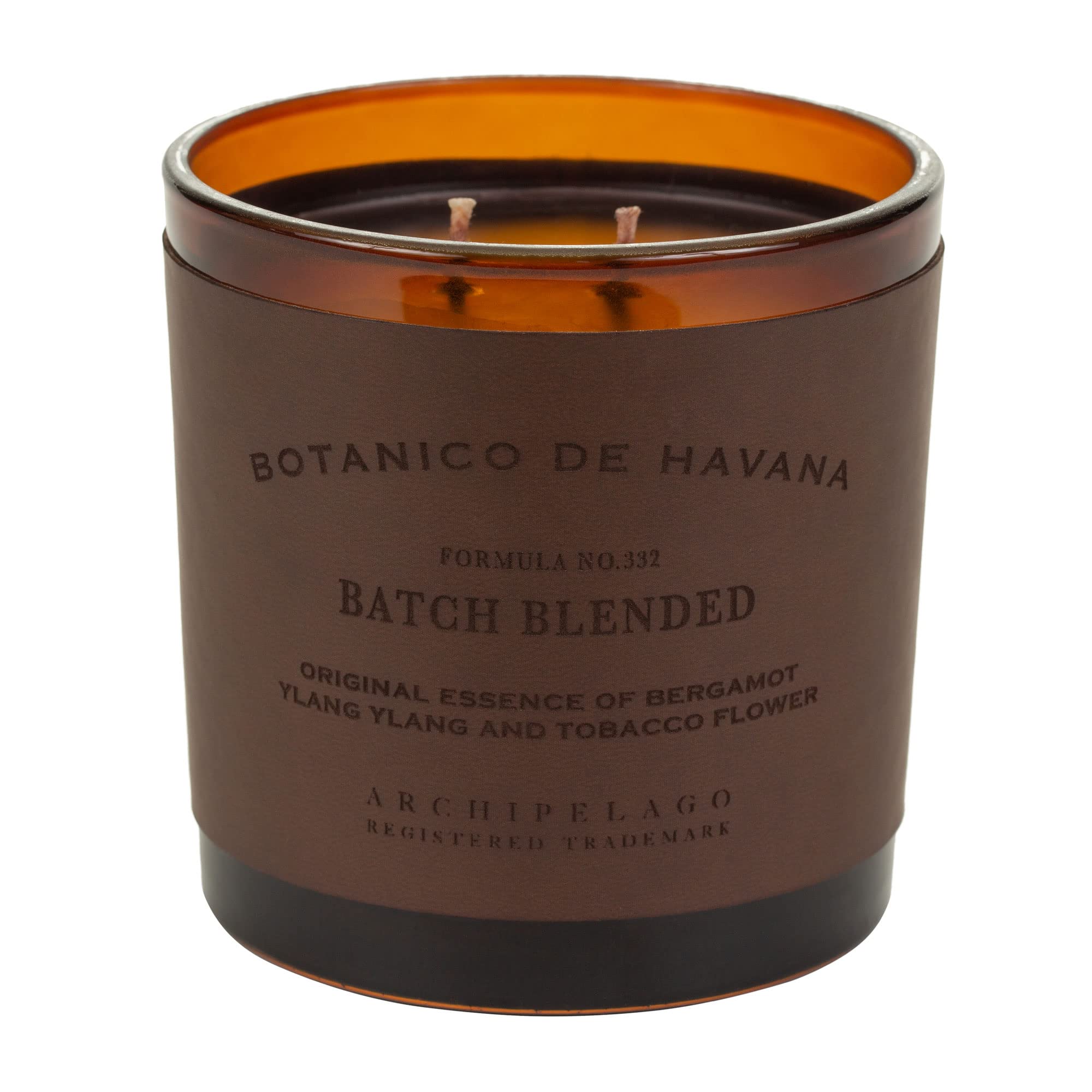 Archipelago Botanicals Botanico de Havana Letter Press Candle, Bergmaot, Tobacco Flower and Ylang Ylang Scent, Hand-Tooled Leather Wrap, Burns Approx. 100 Hours (13 oz)