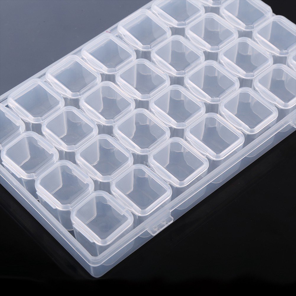 28 Grids Storage Box, Diamond Painting Boxes, Clear Plastic Jewelry Box Organizer with Adjustable Dividers, Weekly Pill Organizer Travel 7 Days Pill Box 28 Compartments 4 Times a Day