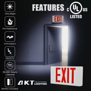 AKT LIGHTING Emergency Exit Sign, Double Face Commercial LED Emergency Exit Lighting with Back-Up Battery Exit Light Combo for Hallways UL Certificated(Red, 6 Pack)