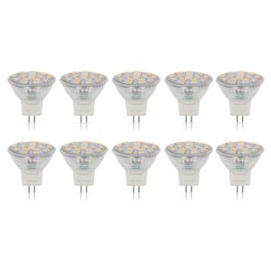 simba lighting led mr11 flood light bulbs (10 pack) 12v 3w 20w halogen replacement 2-pin 240lm for landscape, accent, track lights, and christmas tree fiber optics, gu4 bi-pin base, 3000k soft white