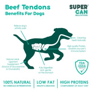 SuperCan Bully Sticks Beef Tendon Chews for Dogs (6'' Backstrap Sticks: 25 Count) | Natural Farm Raised Cattle Treats | Long Lasting as Bully Sticks | Promoting Healthy Joints