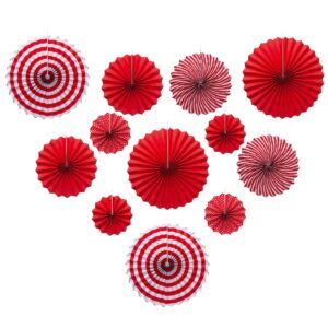 ONUPGO Red Paper Fans Hanging Paper Fans Flower Set, 12PCS Mexican Fiesta Kids Party Decorations Hanging Banner for Wedding Birthday Engagement Bridal Shower Baby Shower Event Holiday Celebration